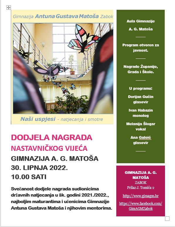 najava događanja – Gimnazija AGM – Zabok